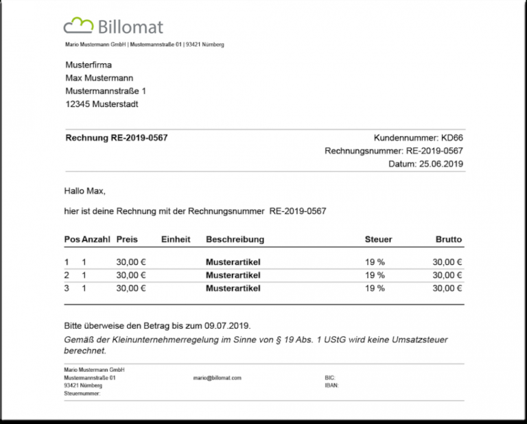 das Beispiel von Als Kleinunternehmer Rechnung Schreiben Mit Billomat ...