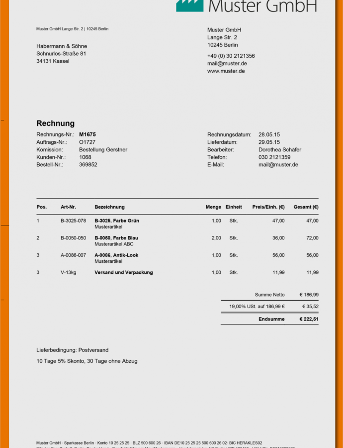 Rechnungsvorlage Gastronomie | Casagenotta