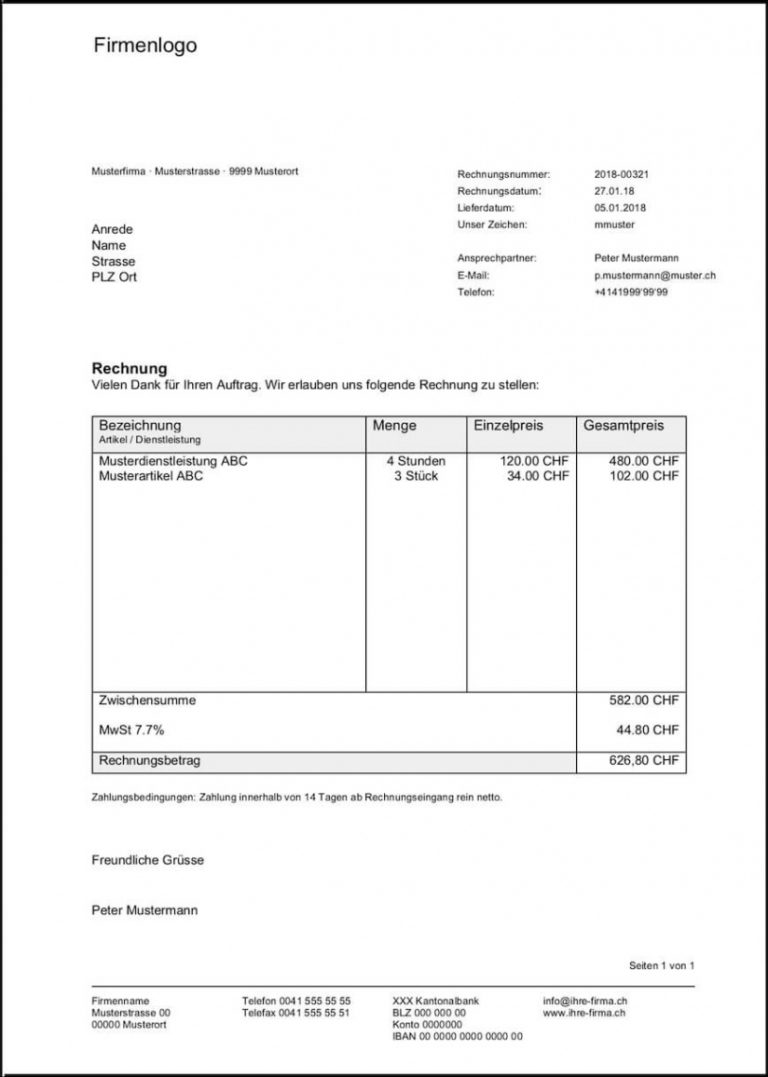 Rechnung Dienstleistung Muster