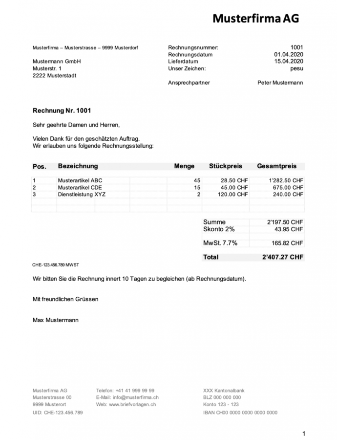 Selbstständig Rechnung Vorlage | Casagenotta